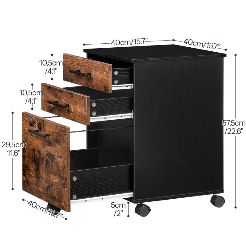 17 Stories 3 Drawer File Cabinet Wooden Under Desk Filing Cabinet Fits A4 Letter Size For Home Office Small Rolling File Cabinet Printer Stand Hanging File Folders Rustic Brown And Black Wayfair